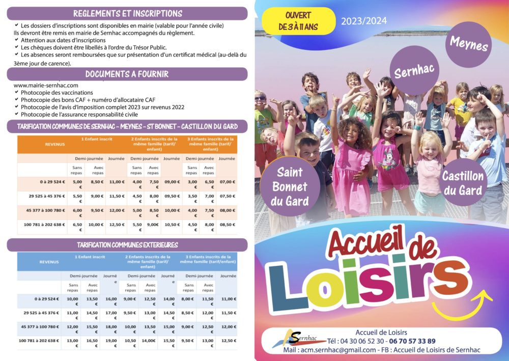 Centre de Loisirs année 2023 / 2024 - Mairie de Sernhac